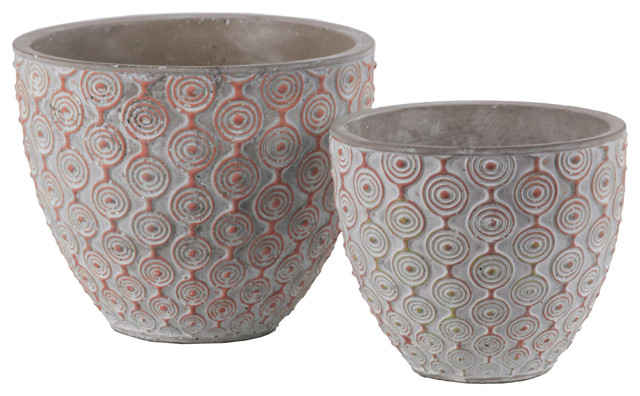 Cement Round Embossed Concentric Circle Design Pot, Set of 2 ...