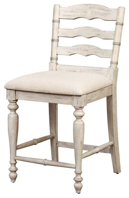 Pemberly Row 24" Transitional Wood Counter Stool in Antique White ...