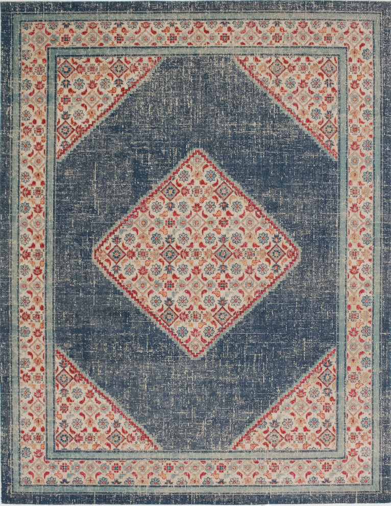 Noori Rug Low-Pile Rivaj Blue/Ivory Rug, 5'3" x 7'6" - Mediterranean ...