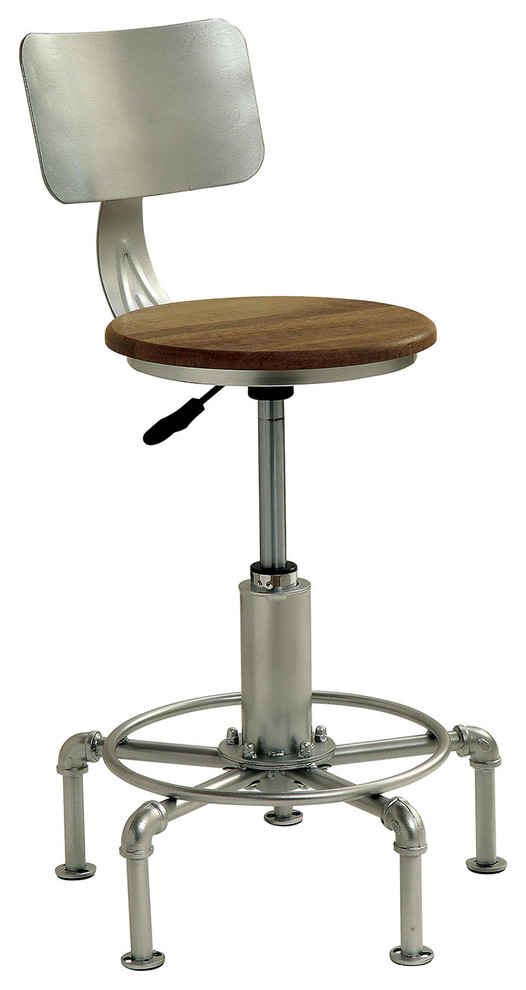 Metal Frame Stool with Oak Color Upholstery, Pack of Two, Silver ...