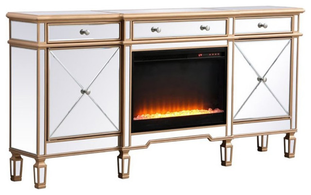 Elegant Decor Contempo 72" Mirrored Credenza with Crystal Fireplace in ...