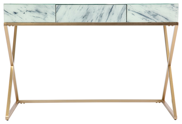 Henley Faux Marble Writing Desk With Storage - Contemporary - Desks And ...