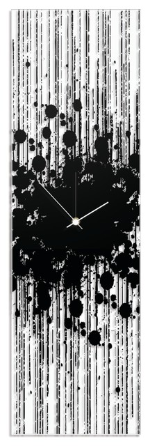 Contemporary Decor 'Black Paint Splatter Clock' Artisan-Made Black ...