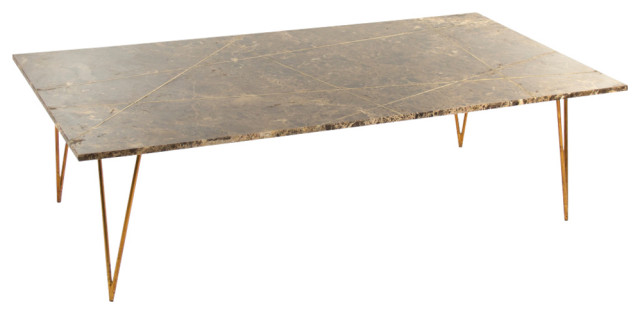 Adelaide Coffee Table, Gold/Brown Top, Gold Leaf Base - Midcentury ...