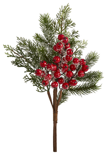 20" Iced Pine and Berries Artificial Plant, Set of 4 - Modern ...