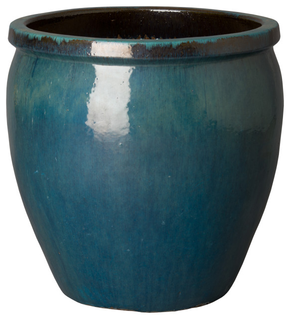 Round Pot Large, Teal 26x26D - Farmhouse - Outdoor Pots And Planters ...