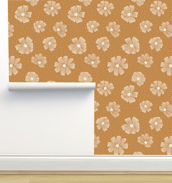 Flowers on Mustard Gold Wallpaper by Erin Kendal, Sample 12"x8 ...