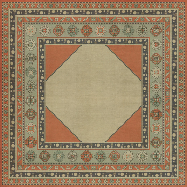 Persian Bazaar Lombalo, Nazeli 72x72 Vintage Vinyl Floorcloth, Orange ...