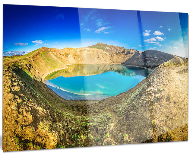 "Blue Lake in the Crater of Volcano" Metal Wall Art, 40"x30" - Rustic ...