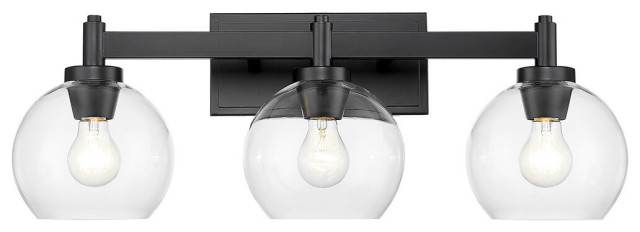Golden Lighting 4855-BA3 BLK-CLR Galveston 3-Light 27" Vanity Light ...