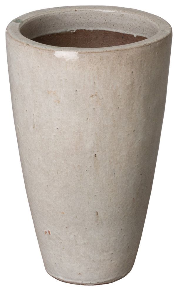 21" Tall Round Pot, Distressed White Glaze - Farmhouse - Outdoor Pots ...