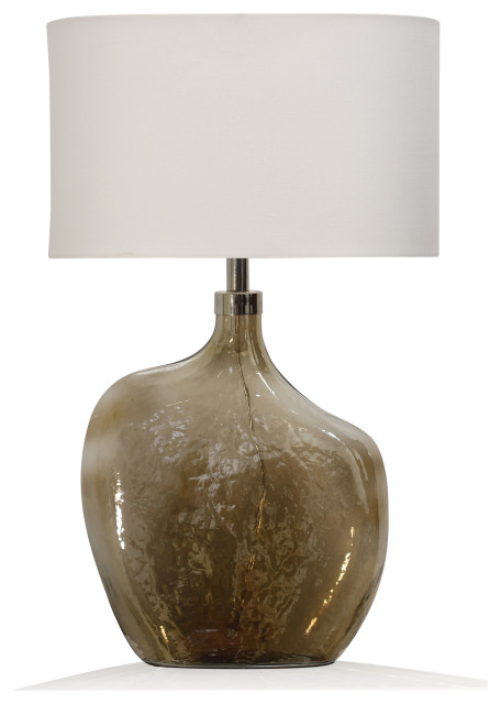 StyleCraft Amber Glass Base Table Lamp With Round Linen Drum Shade ...