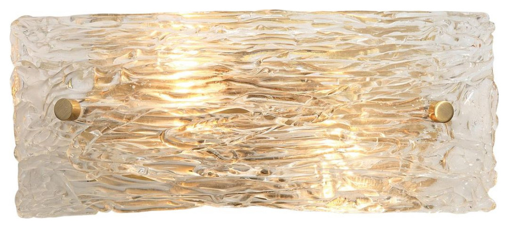 Elegant Clear Ripple Glass Rectangle Wall Sconce 12 in Curved Brass ...