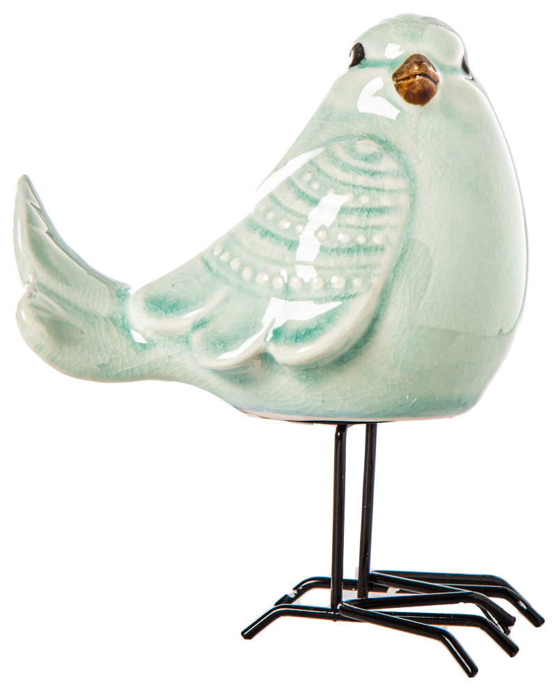 Ceramic Standing Bird Figurine with Metal Legs Design Gloss Baby Blue ...