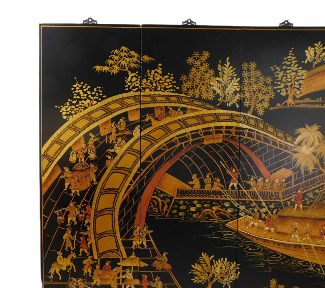 48" Hand-Painted River Town Oriental Wall Panel - Asian - Wall Accents ...
