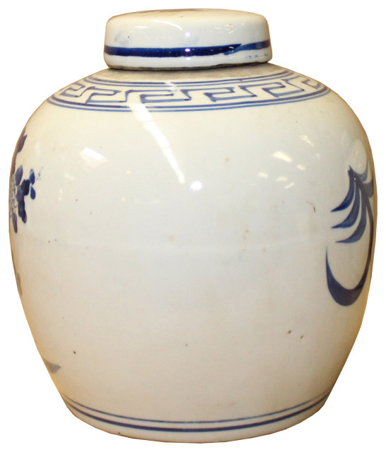 Chinese Blue White Ceramic Flower Birds Graphic Ginger Jar ws851S ...