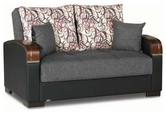 Modern Sleeper Loveseat, Rounded Wooden Arms and Tufted Seat ...