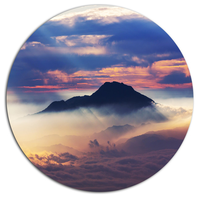 Amazing Java Mountain In Fog, Landscape Large Disc Metal Wall Art, Disc ...