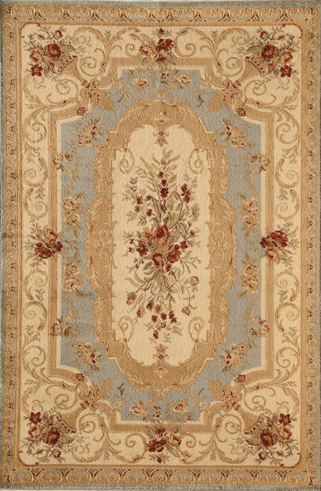 Sorrento 2513-LBL European Traditional Aubusson Light Blue Rugs, 7'10 ...