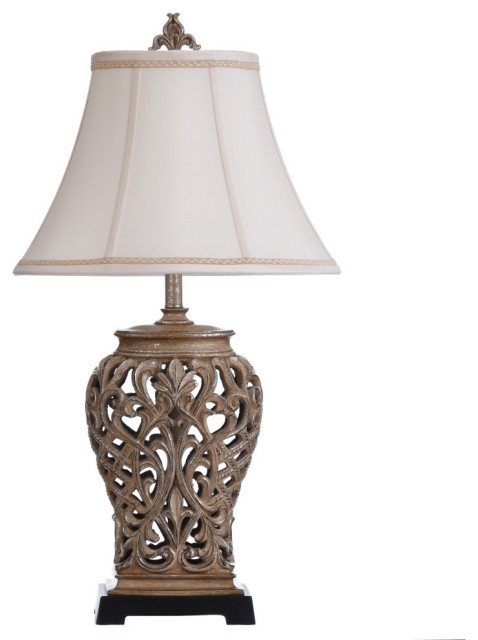 Traditional Table Lamp Open Lace Scroll, Savoy Silver Textile Shade ...