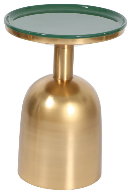 Round Tray Top Metal Accent Table with Bell Base, Gold and Green ...
