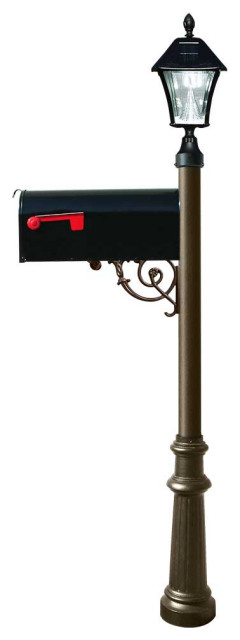 Post W/ Economy #1 Mailbox, Fluted Base In Bronze Color With Black ...