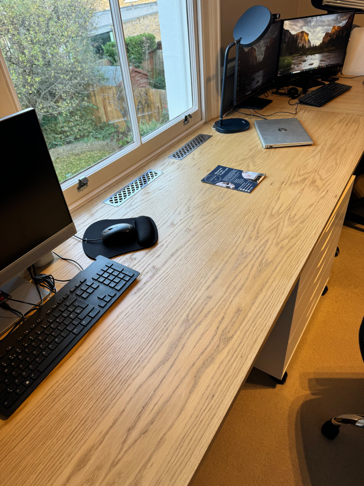Curved Corner Desk With Drawers, Built-In Shelving & Shaker Cabinet ...