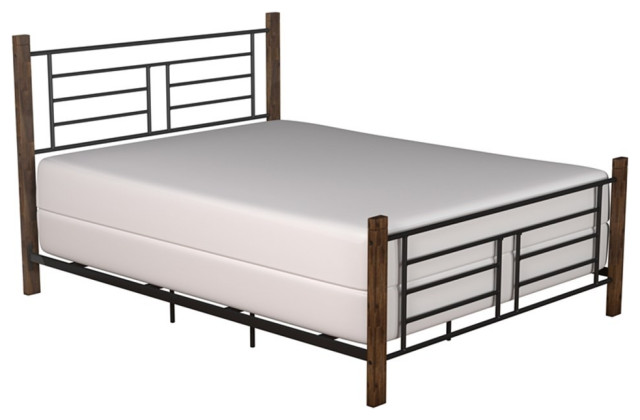 Bowery Hill Traditional Mahogany Metal Queen Bed with Wood Posts and ...
