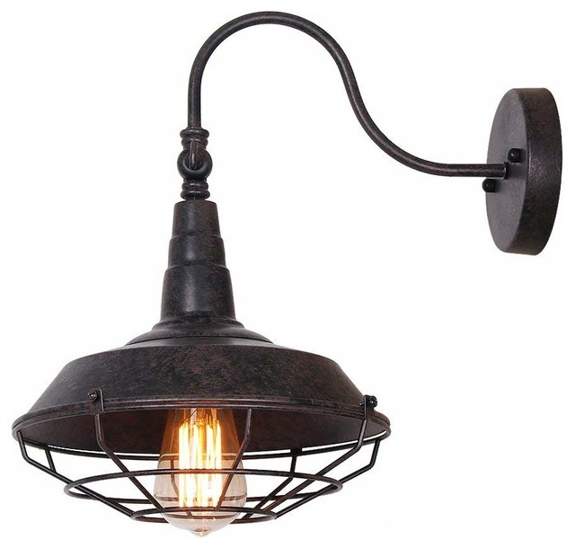 Rustic Industrial Wire Cage Gooseneck Wall Sconce With Oil Rubbed Color ...