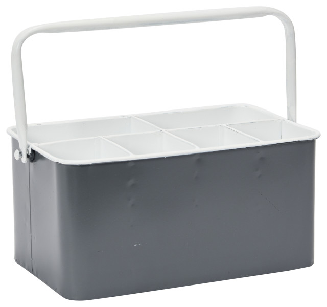 Metal Caddy with 6 Compartments and Handle, Grey - Farmhouse - Storage ...