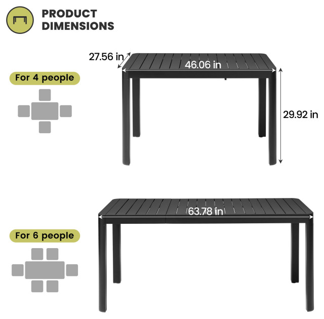 4-6 Person Expandable Aluminum Outdoor Patio Dining Table Dark Gray ...