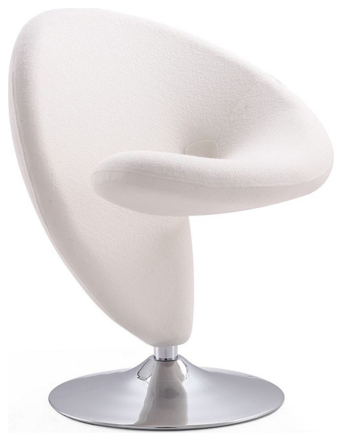 Curl Swivel Accent Chair, Cream and Polished Chrome - Midcentury ...