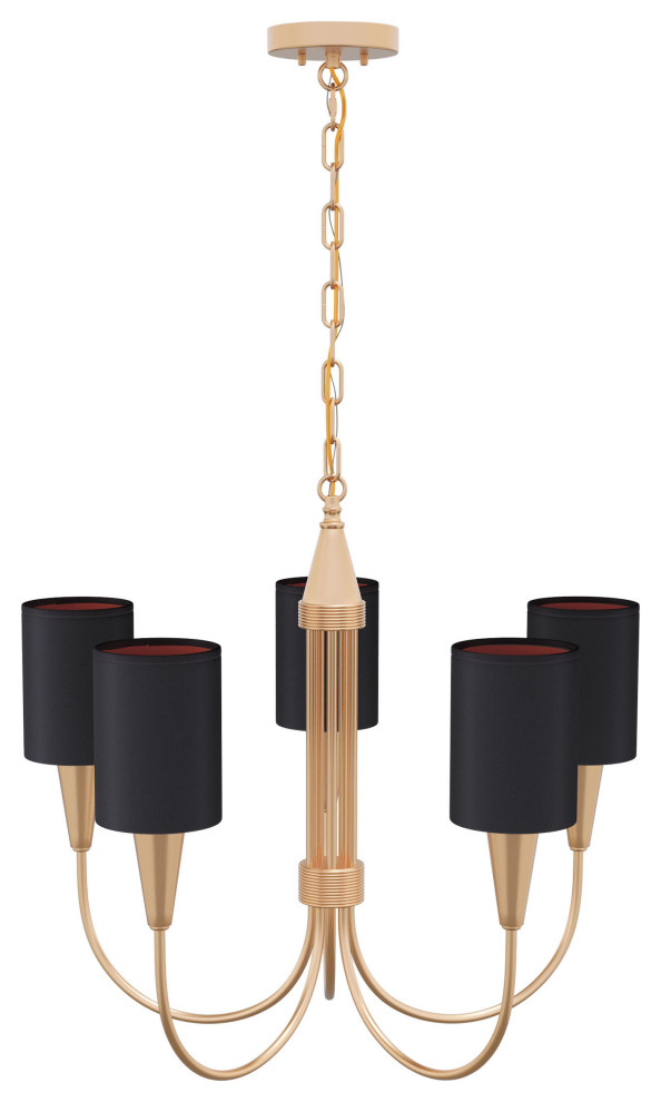 Farmhouse 5-Light Black Fabric Shades Chandelier with Gold Leaf Lining ...