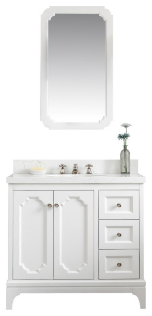 Queen 36,"Single Sink Quartz Carrara Vanity, Pure White - Transitional ...