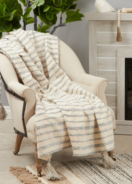 Cotton Throw Blanket With Thin Stripe Design - Contemporary - Throws ...