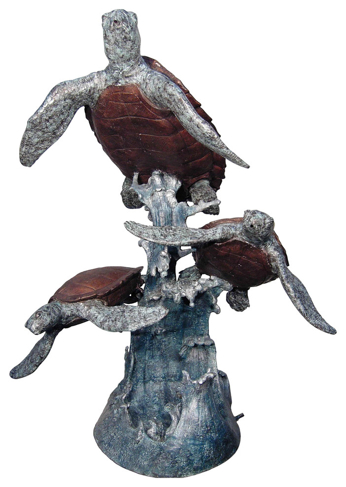 Swimming Sea Turtles Bronze Sculpture - Beach Style - Decorative ...