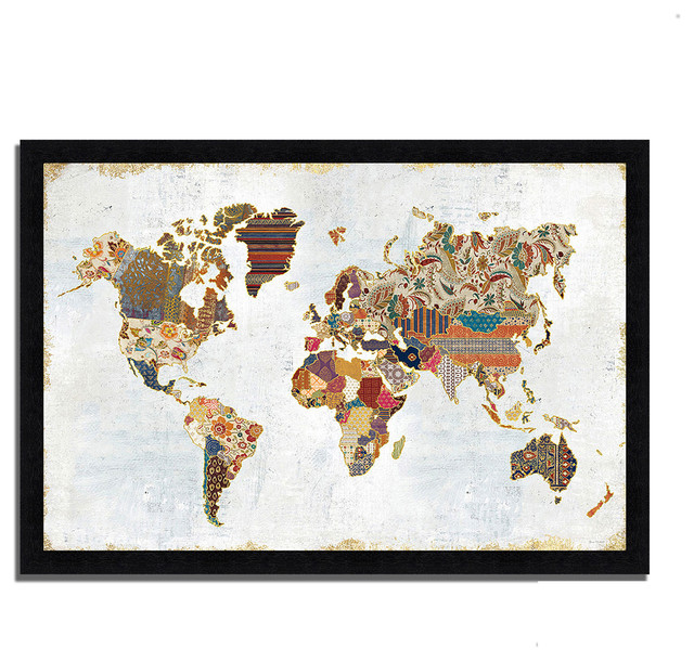 "Pattern World Map" By Laura Marshall, Framed Painting Print, Ready To ...