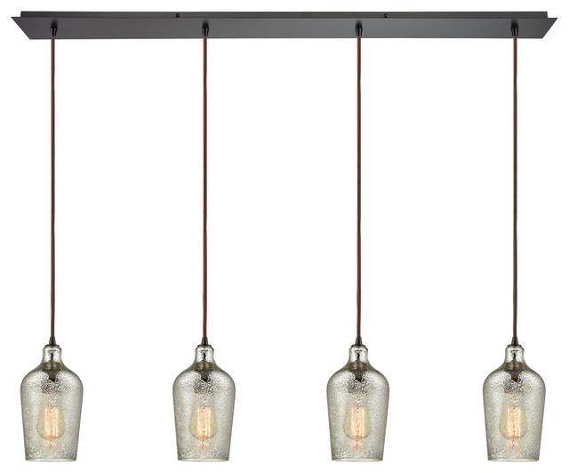 Hammered Glass 4 Light Linear Pan Fixture, Oil Rubbed Bronze ...