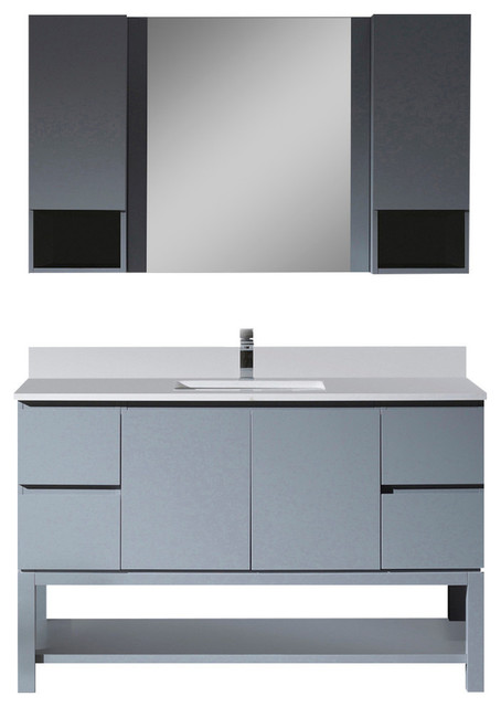 Monaco 54" Vanity Set With Mirror and Wall Cabinets, 518"x19.5"x54 ...