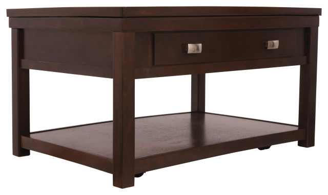 Wooden Lift Top Cocktail Table with Open Bottom Shelf and Casters ...