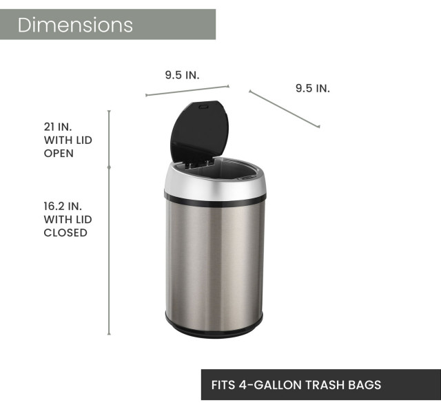12-Liter / 3.1-Gallon Trash Can With Sensor Lid, Stainless Steel ...
