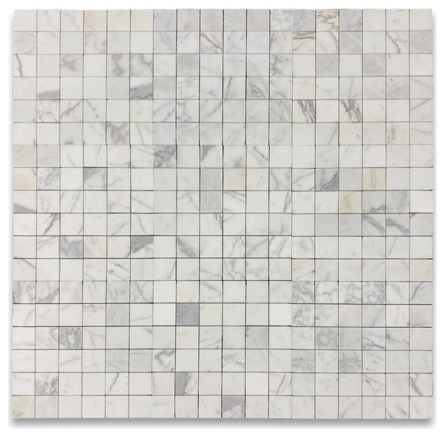 2x2 Square Statuary Statuario White Italian Marble Mosaic Tile Honed, 1 ...