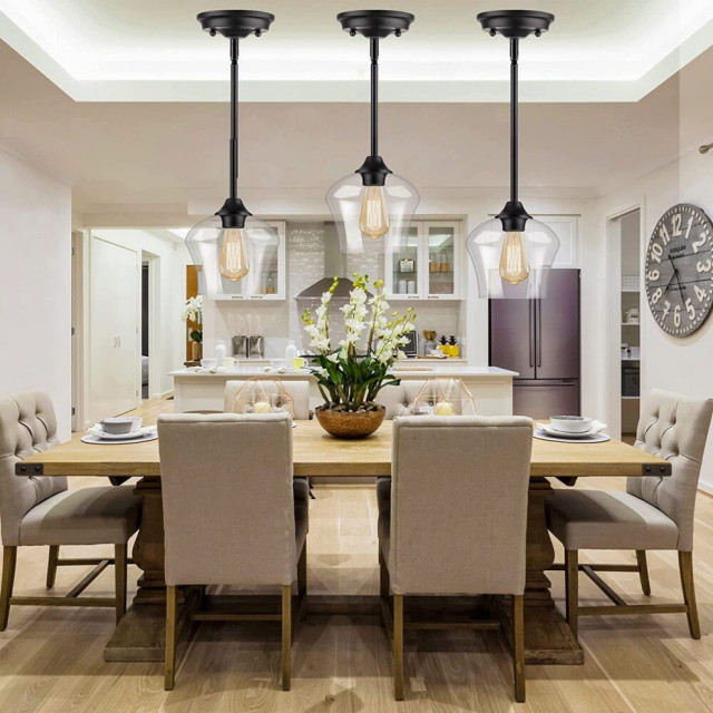 Glass Kitchen Light Fixtures Black Adjustable Hanging Lights for ...