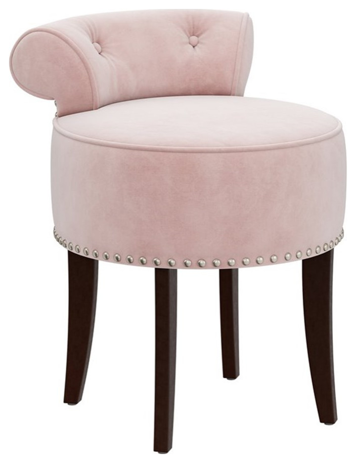 Bowery Hill Contemporary Wood/Fabric Vanity Stool in Pink Finish ...