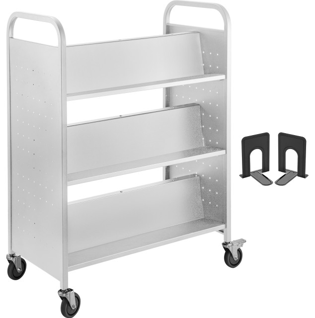 Book Cart Library Cart 200lb with Double Sided W-Shaped Sloped Shelves ...