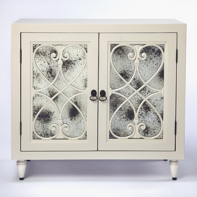 Unique Storage Cabinet, 2 Doors With Scrollwork & Mirrored Accents ...
