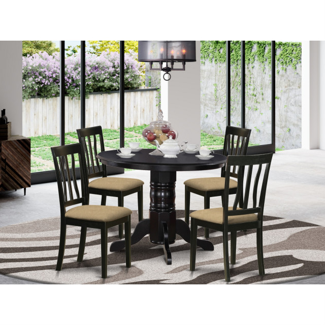Shan5-Blk-C 5-Piece Dining Room Set- Dinette Table And 4 Kitchen Dining ...
