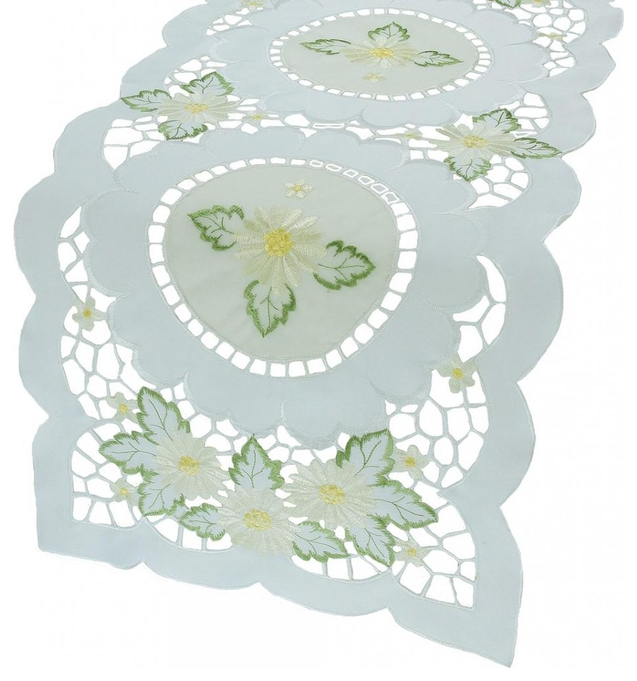 Elegant Daisy Embroidered Cutwork 16"x34" Table Runner, 16x34 ...