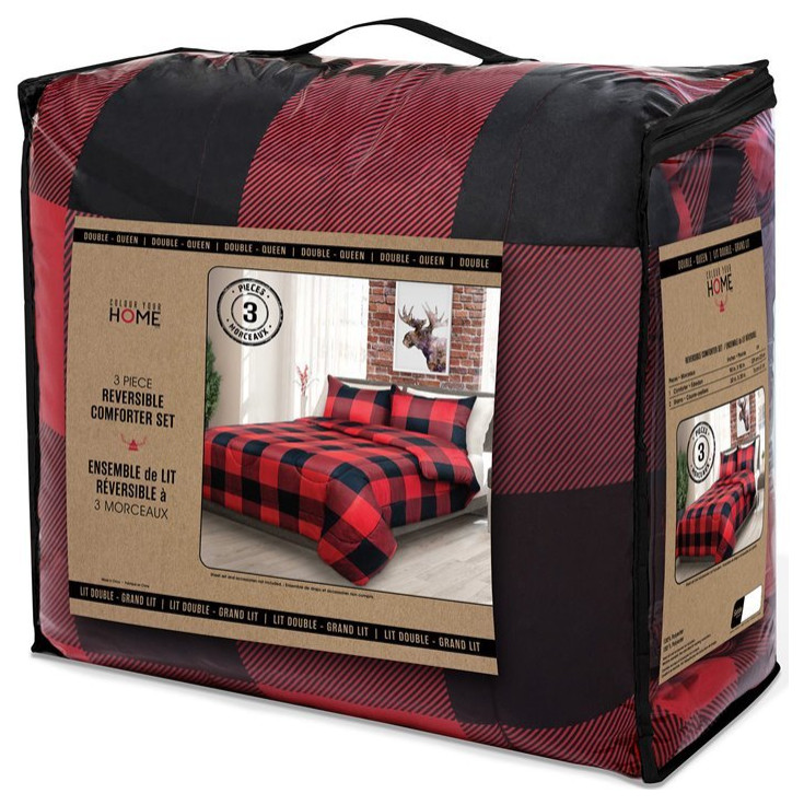 Safdie & Co. 3-piece Polyester Buffalo Plaid King Comforter Set in Red ...