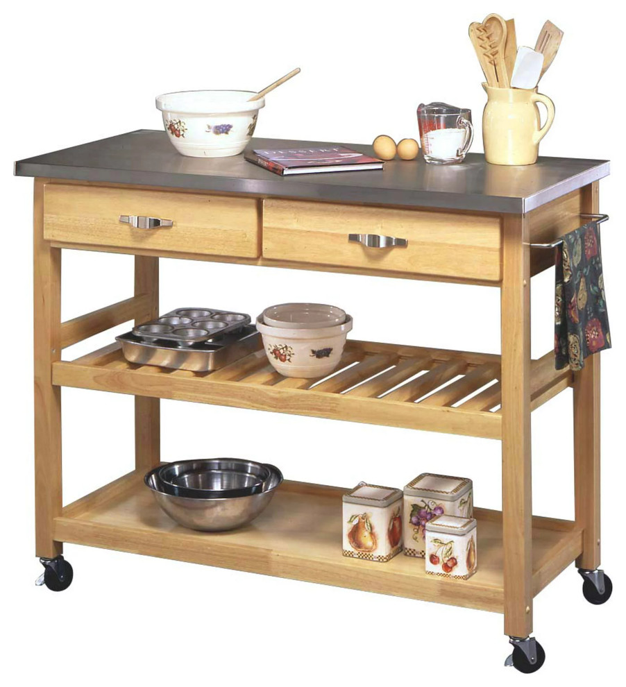 Spacious Kitchen Cart, Adjustable Slatted Shelf & Stainless Steel Top ...